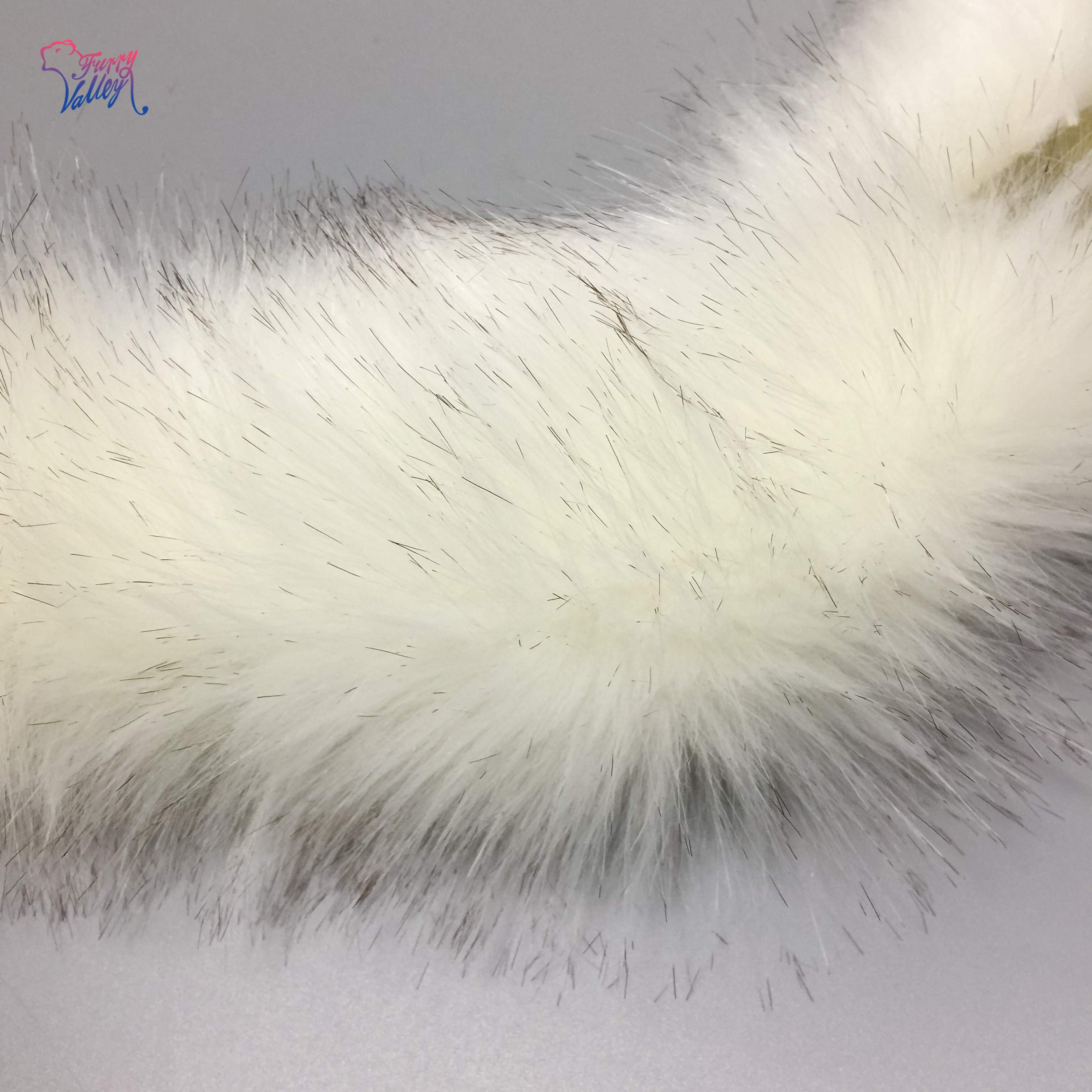 Furryvalley Faux Fur Trim Raccon Fox Fur Ribbon Craft Furry Stripe for Slippers Slides Fringe 2 Yards (White Brown Tip)