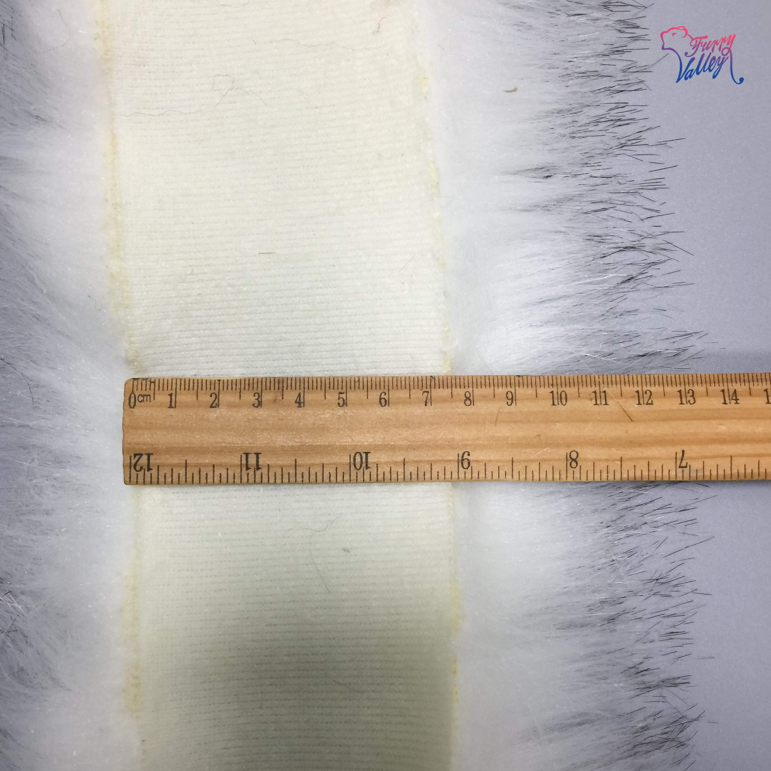 Furryvalley Faux Fur Trim Raccon Fox Fur Ribbon Craft Furry Stripe for Slippers Slides Fringe 2 Yards (White Brown Tip)