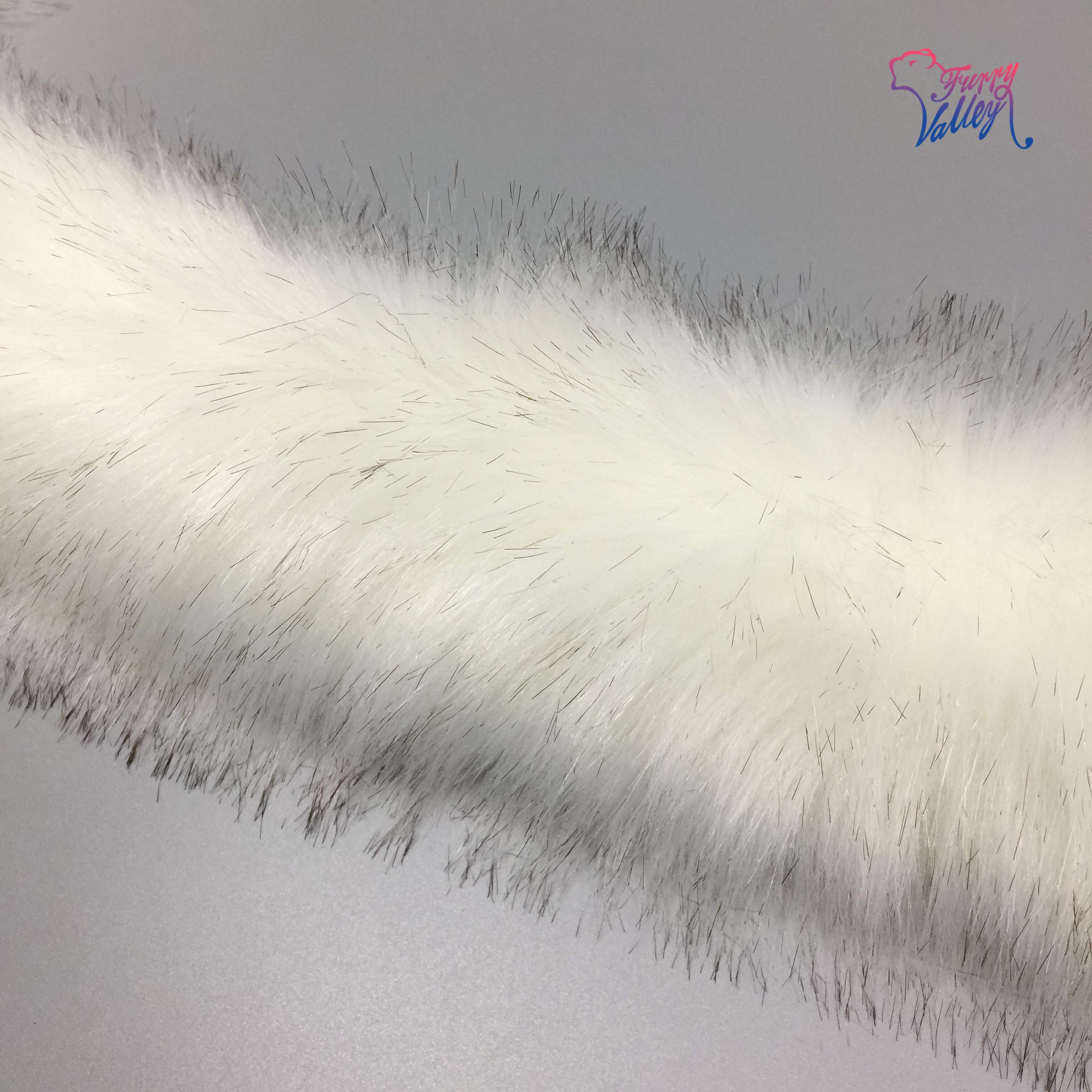 Furryvalley Faux Fur Trim Raccon Fox Fur Ribbon Craft Furry Stripe for Slippers Slides Fringe 2 Yards (White Brown Tip)