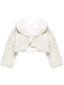 blulu girls faux fur bolero princess shawl wraps girls shrug coat jacket flower cape wedding party dress beige