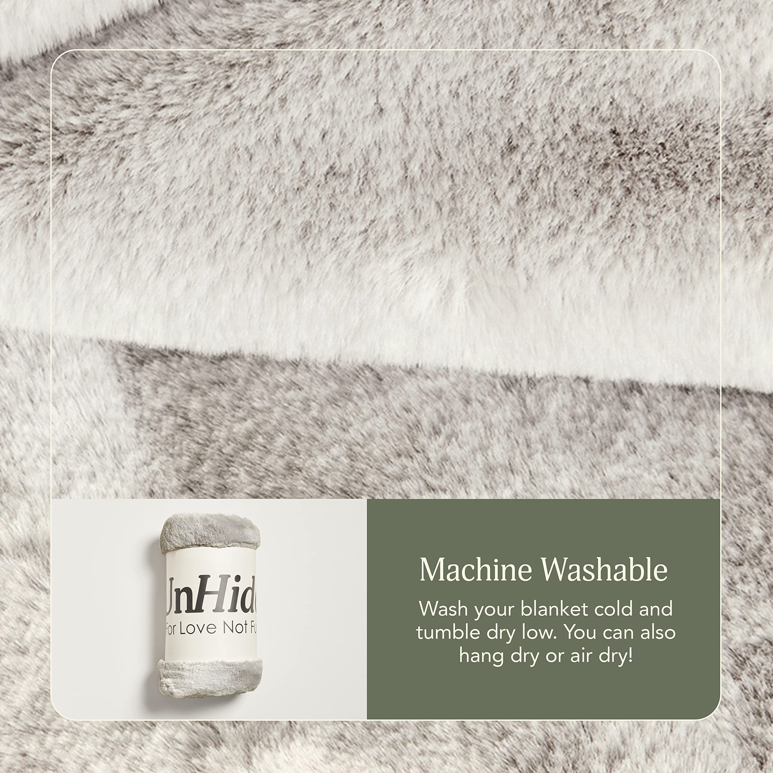 UnHide Lil’ Marsh - Faux Fur Blanket - Durable, Lightweight, Extra Soft Blanket - Machine Washable - Add a Layer of Softness to Any Bed, Couch, or Reading Chair - Greige, Medium (60" x 80")