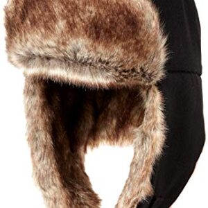 Amazon Essentials Men's Trapper Hat with Faux Fur, Black, One Size