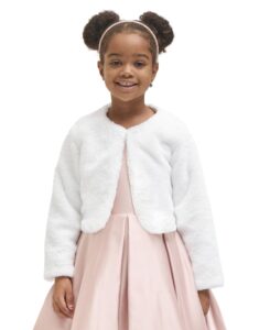 lilax girls cozy faux fur bolero shrug long sleeve crew neck dress coat 5t white