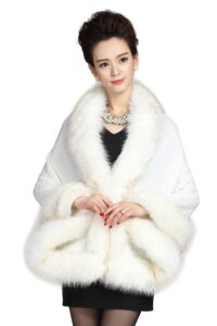 elfjoy white faux fur bridal shawl wrap for wedding and evening dresses - luxury fur cape