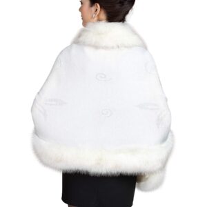 ELFJOY White Faux Fur Bridal Shawl Wrap for Wedding and Evening Dresses - Luxury Fur Cape