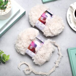 2 Pieces Skeins Soft Fur Yarn Fuzzy Fur Yarn Chunky Fluffy Faux Fur Yarn Eyelash Yarn Cream Fur Yarn for Crochet Blanket Rug Clothes Knitting Project, 30 Meter and 50 Gram for Each (Beige)