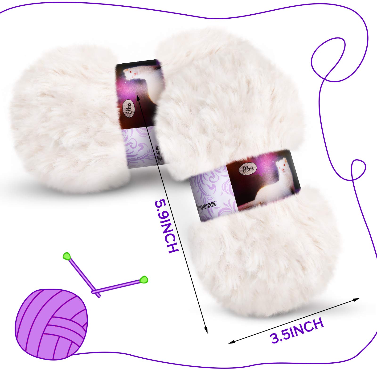 2 Pieces Skeins Soft Fur Yarn Fuzzy Fur Yarn Chunky Fluffy Faux Fur Yarn Eyelash Yarn Cream Fur Yarn for Crochet Blanket Rug Clothes Knitting Project, 30 Meter and 50 Gram for Each (Beige)