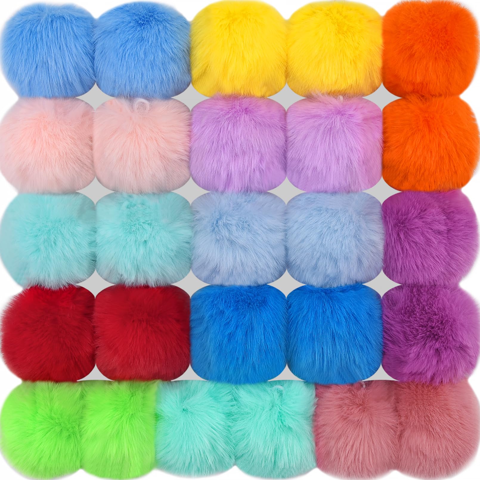 BQTQ 26 Pieces Faux Rabbit Fur Pom Pom Balls with Elastic Loop DIY Fluffy Pom Pom for Hats Beanie Shoes Scarves Gloves Bags Accessories(Brilliant Color)