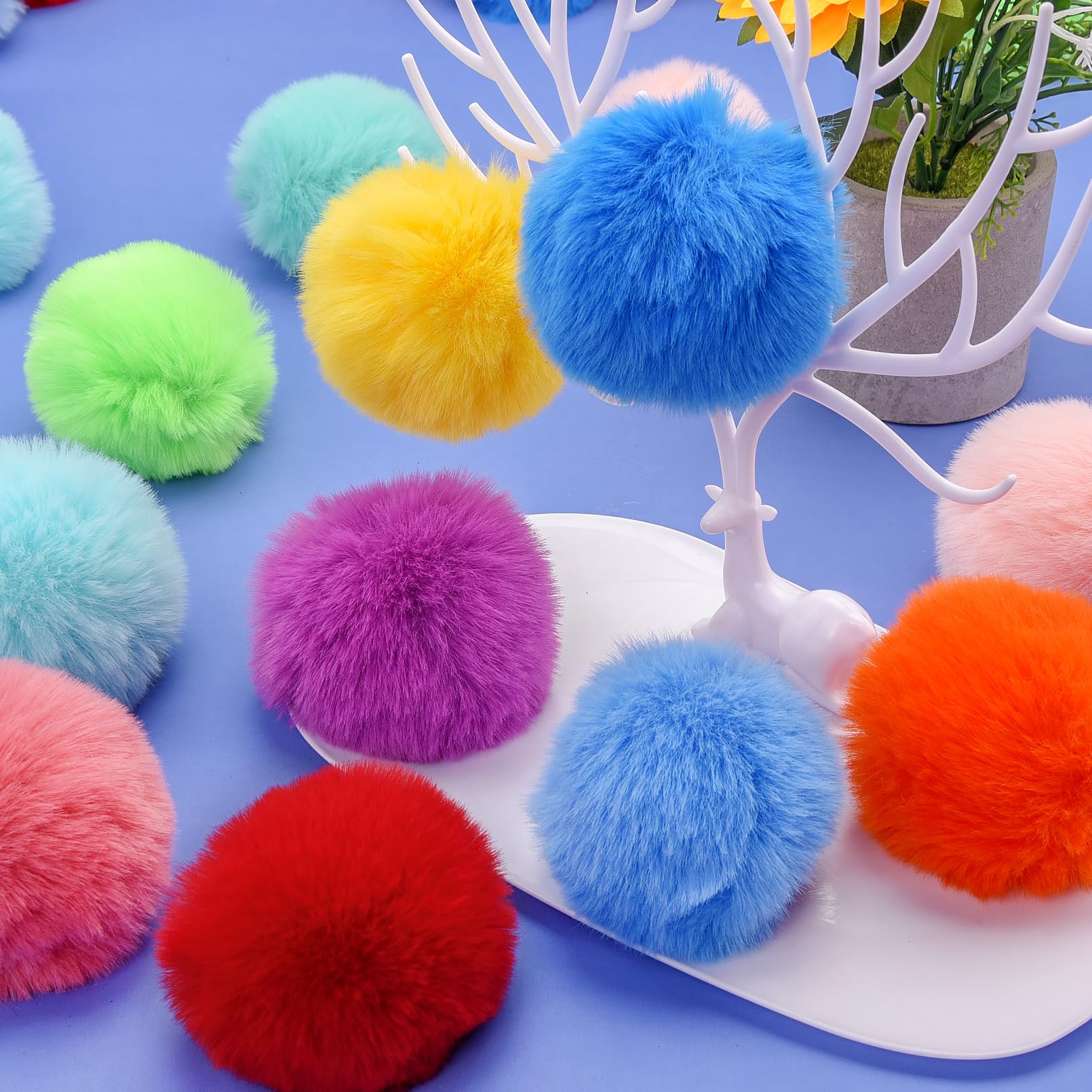 BQTQ 26 Pieces Faux Rabbit Fur Pom Pom Balls with Elastic Loop DIY Fluffy Pom Pom for Hats Beanie Shoes Scarves Gloves Bags Accessories(Brilliant Color)