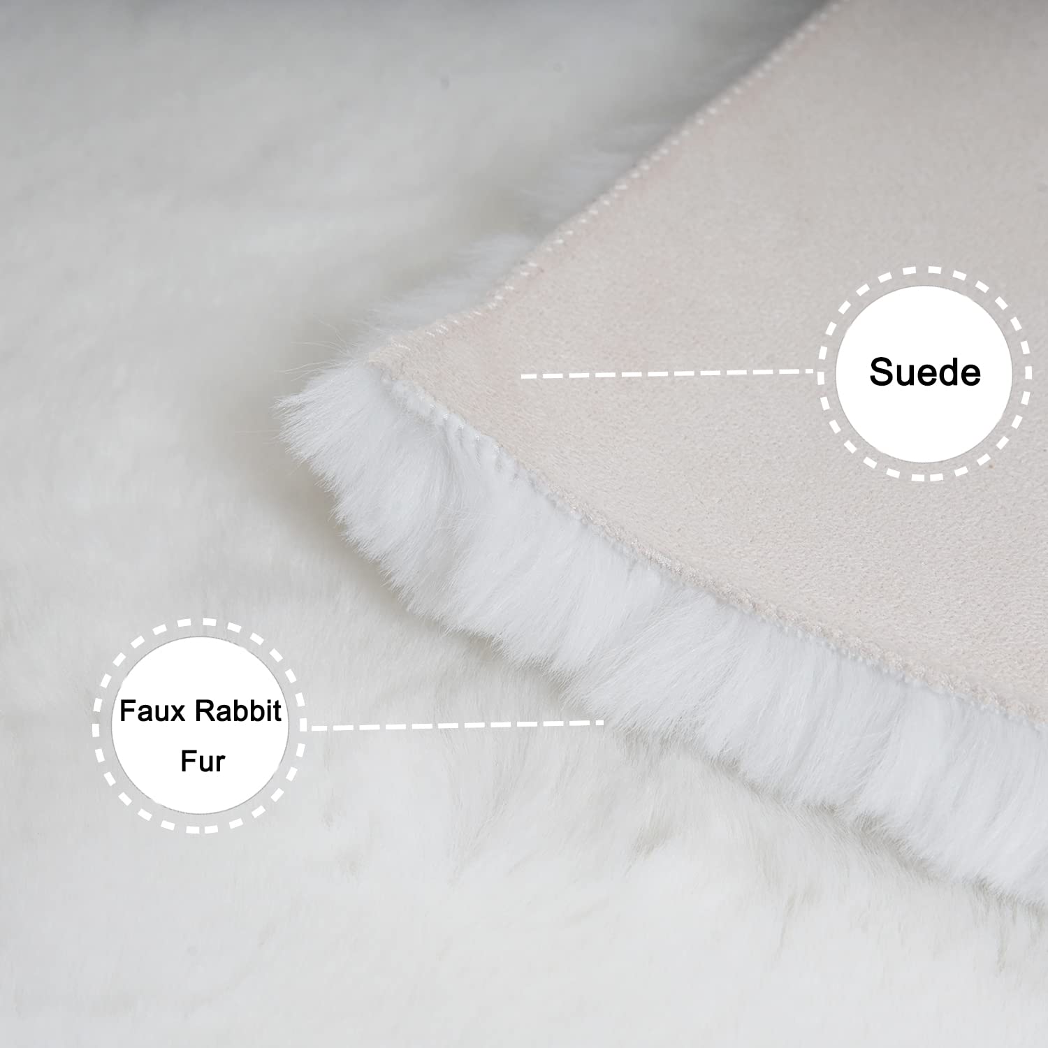 Ghouse Ultra Soft Faux Rabbit Fur Rug 4x6, Machine Washable Area Rugs for Bedroom Fluffy Rugs for Living Room, No-Shedding Carpet Sheepskin Rug White