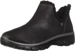 skechers women's easy going-buried-scooped collar bootie with faux fur trim ankle boot, black, 8 m us