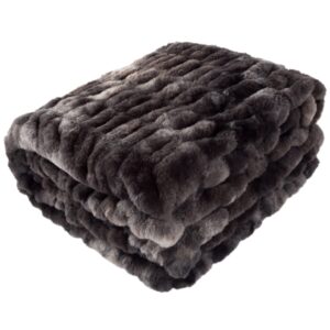 lavish home oversized ruched faux fur blanket - 60x80-inch jacquard faux fur queen-size throw for sofas and beds - luxurious bedding (black)