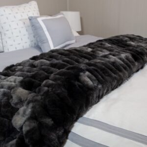 Lavish Home Oversized Ruched Faux Fur Blanket - 60x80-Inch Jacquard Faux Fur Queen-Size Throw for Sofas and Beds - Luxurious Bedding (Black)