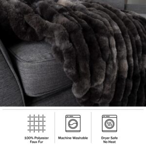 Lavish Home Oversized Ruched Faux Fur Blanket - 60x80-Inch Jacquard Faux Fur Queen-Size Throw for Sofas and Beds - Luxurious Bedding (Black)