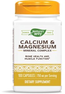 nature's way calcium & magnesium mineral complex, supports bone health*, 750 mg per serving, 100 capsules