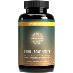 calcium carbonate bone health complex by primal harvest for men and women with calcium, magnesium, zinc, manganese, potassium, and l-carnitine