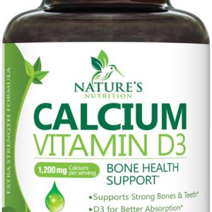 Calcium 1200 mg Plus Vitamin D3, Bone Health & Immune Support - Nature's Calcium Supplement with Extra Strength Vitamin D for Extra Strength Carbonate Absorption Dietary Supplement - 240 Tablets