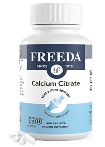 freeda calcium citrate - kosher vegan calcium supplement for women & men - bone health & joint support - calcium 1000mg per serving - calcium citrate 1000mg tablets calcium without vitamin d (250 ct)