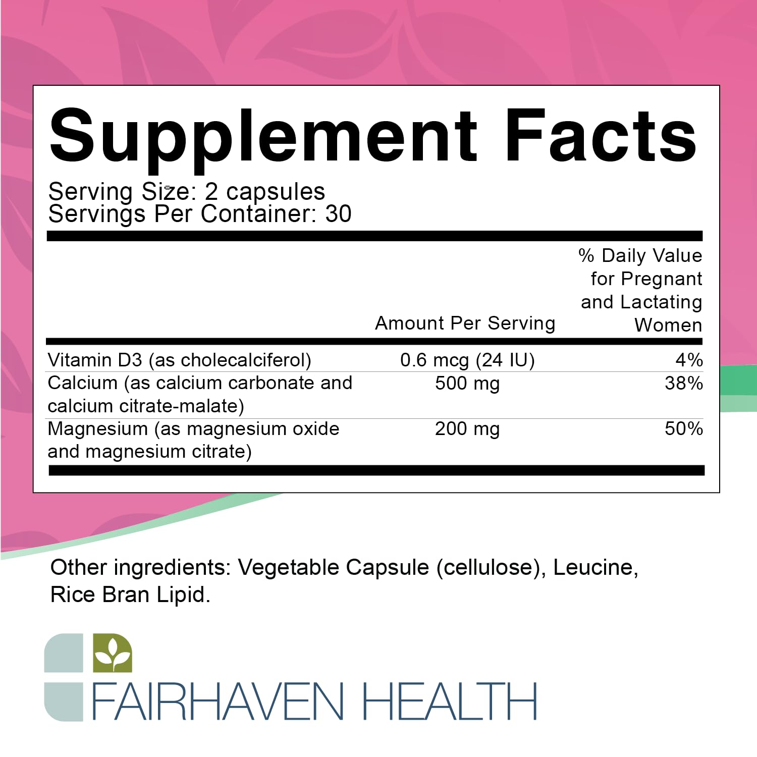 Fairhaven Health Peapod Cal-Mag | Pregnancy & Lactation Supplement | Contains Calcium, Magnesium, & Vitamin D3 for Pregnancy, Baby and Female Health | Gluten & Dairy Free CalMag | 1 Month Supply