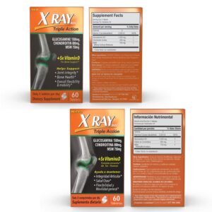 X Ray Dol Triple Action Glucosamine Chondroitin Joint Support Supplement, with MSM & 5X Vitamin D, Knee & Hip, Supports Bone Health, Flexibility & Mobility, Adults & Seniors, 60 Count, 1-Pack