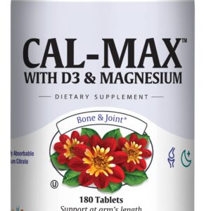 Maxi Health Calcium Magnesium Supplement with Vitamin D3 and Boron - Kosher Bone Health & Nighttime Formula, Calcium Citrate CalMag & Vitamin D (180 Tablets)