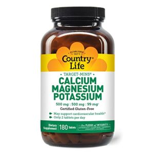 country life target-mins - cardiovascular health support with magnesium, potassium & calcium, free-form amino acids, zinc-free electrolyte supplement