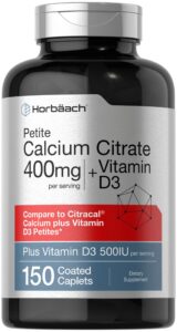 horbäach calcium citrate with vitamin d3 | 150 petites | vegetarian supplement | non-gmo, gluten free