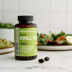 BalanceGenics Krill Oil (1000mg) | Omega-3 EPA, DHA, Contains Naturally Occurring Astaxanthin Antioxidant, Promotes Optimal Brain Function, 60 Softgels