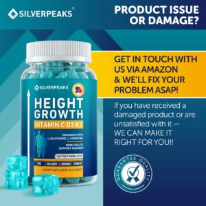 SILVERPEAKS Growth Gummies to Grow Taller - Height Growth Maximizer with Calcium Magnesium Vitamin D3 K2 - Bone Growth Get Taller Supplement - Natural Growth Pills - 60 Calcium Chews for Women & Men