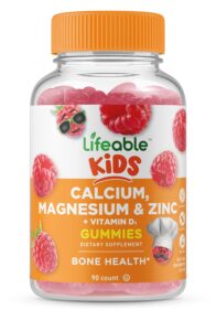 lifeable calcium, magnesium, zinc and vitamin d gummies - great tasting natural flavor vitamin supplements - gluten free gmo free chewable - for bone health support - for kids teens - 90 gummies