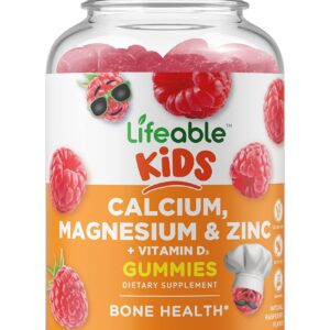 Lifeable Calcium, Magnesium, Zinc and Vitamin D Gummies - Great Tasting Natural Flavor Vitamin Supplements - Gluten Free GMO Free Chewable - for Bone Health Support - for Kids Teens - 90 Gummies