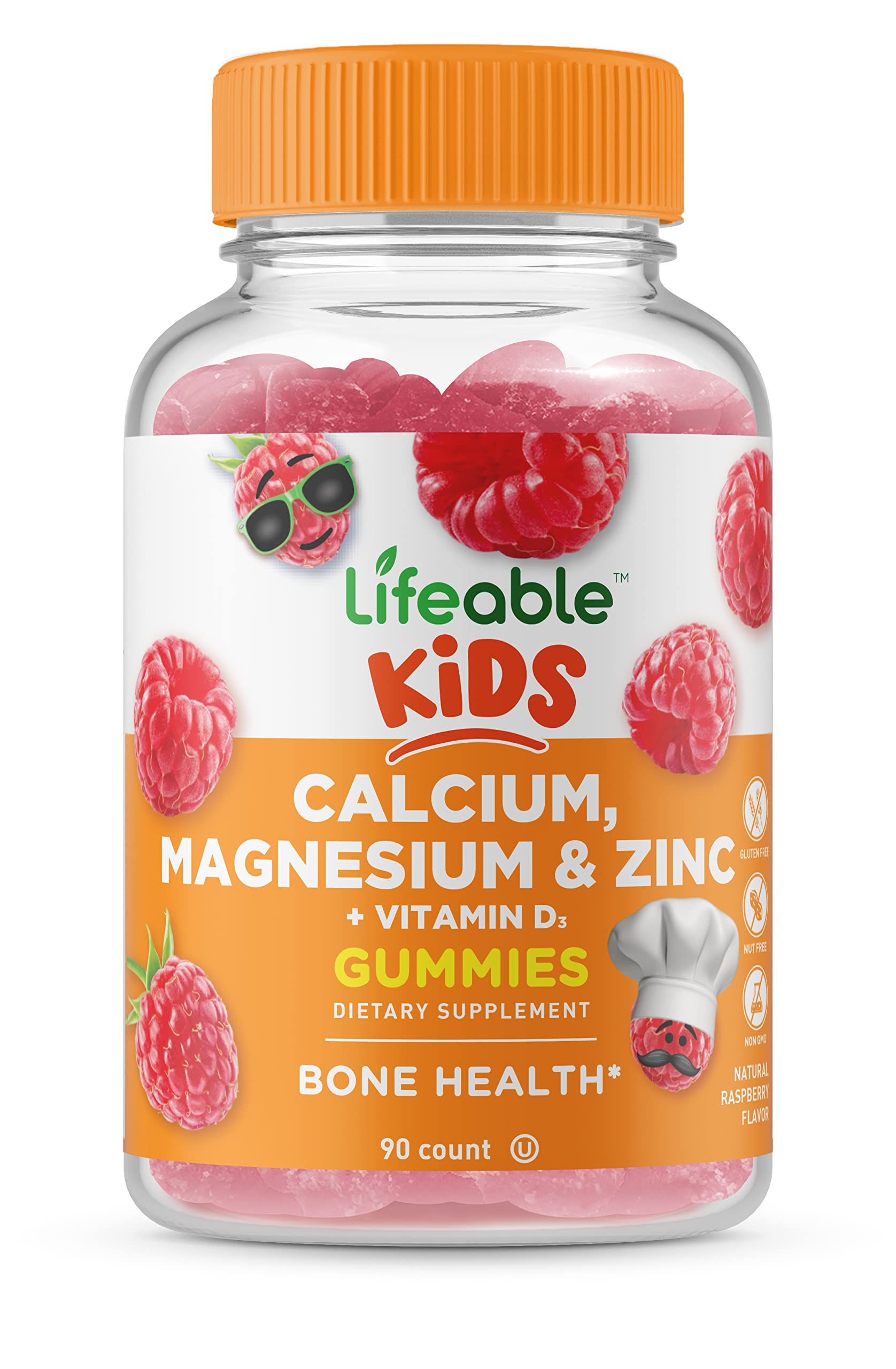 Lifeable Calcium, Magnesium, Zinc and Vitamin D Gummies - Great Tasting Natural Flavor Vitamin Supplements - Gluten Free GMO Free Chewable - for Bone Health Support - for Kids Teens - 90 Gummies