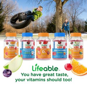 Lifeable Calcium, Magnesium, Zinc and Vitamin D Gummies - Great Tasting Natural Flavor Vitamin Supplements - Gluten Free GMO Free Chewable - for Bone Health Support - for Kids Teens - 90 Gummies