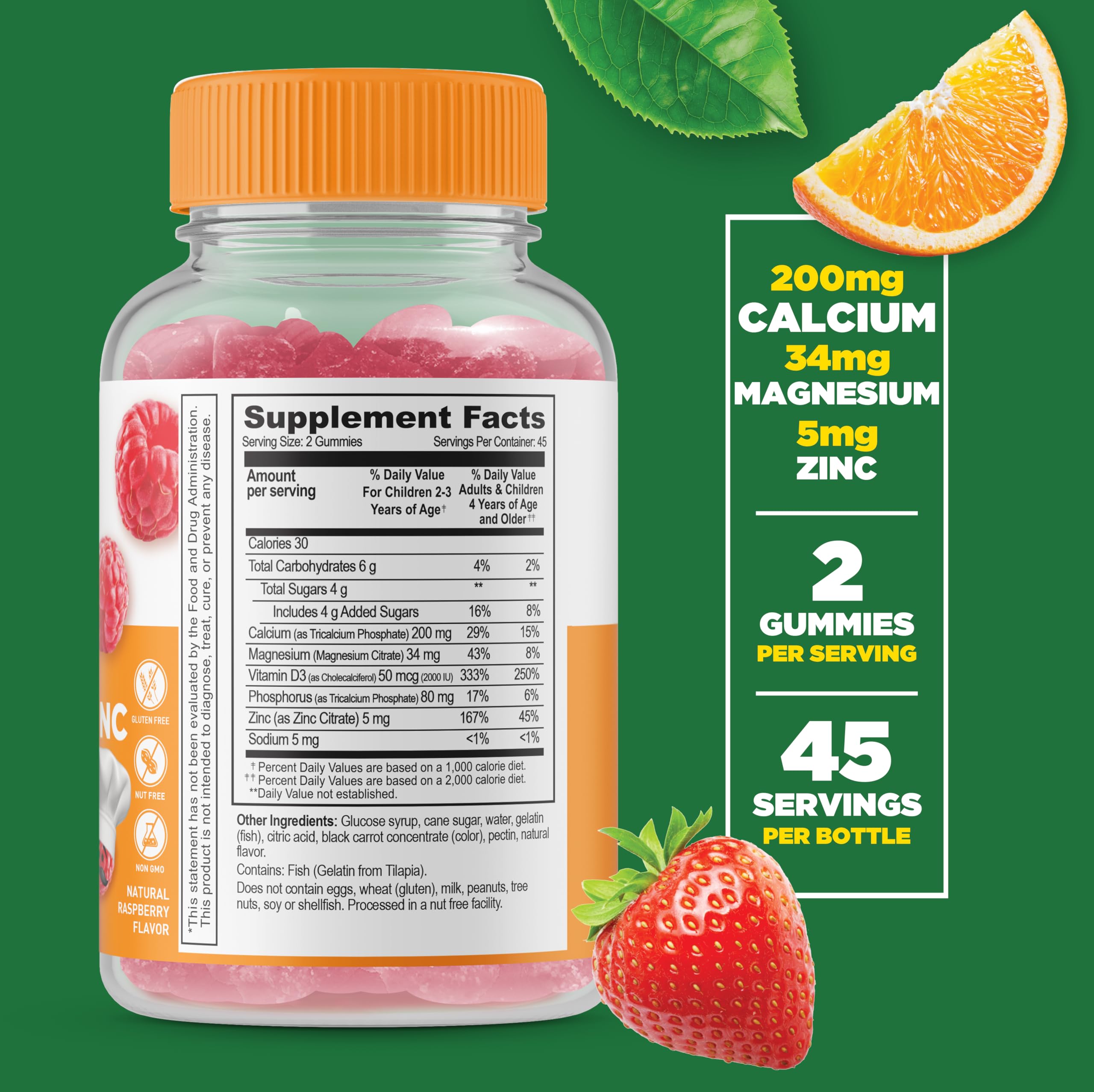 Lifeable Calcium, Magnesium, Zinc and Vitamin D Gummies - Great Tasting Natural Flavor Vitamin Supplements - Gluten Free GMO Free Chewable - for Bone Health Support - for Kids Teens - 90 Gummies