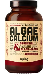 calcium supplement - whole food with vitamin k2 & d3, magnesium, zinc, boron, mineral complex. sourced sustainably from red algae. for bone strength and support. non-gmo & vegan 90 capsules.