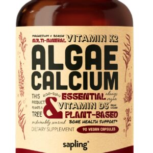 Calcium Supplement - Whole Food with Vitamin K2 & D3, Magnesium, Zinc, Boron, Mineral Complex. Sourced Sustainably from Red Algae. for Bone Strength and Support. Non-GMO & Vegan 90 Capsules.