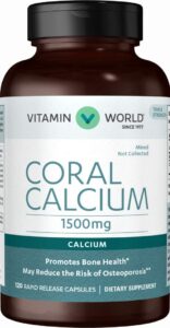 vitamin world coral calcium 1500 mg. 120 capsules, mineral supplement, rapid-release, gluten free