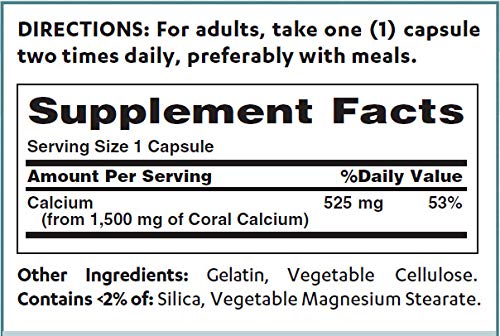 Vitamin World Coral Calcium 1500 mg. 120 Capsules, Mineral Supplement, Rapid-release, Gluten Free