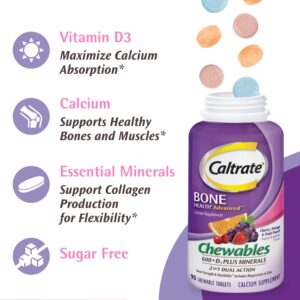 Caltrate Chewables 600 Plus D3 Plus Minerals Calcium Vitamin D Supplement, Cherry, Orange and Fruit Punch - 90 Count