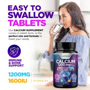 Calcium 1200mg with Vitamin D3 for Best Absorption - Advanced Bone Support Supplement, 1200 mg Calcium Carbonate & 1600 IU Vitamin D3, Slow Release for Immune Support, Easy to Swallow, 120 Tablets