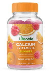 lifeable calcium 500 mg with vitamin d3 1000 iu gummies - great tasting natural flavor vitamin supplement - gluten free gmo-free chewable - for bone strength - for adults, man and women - 60 gummies