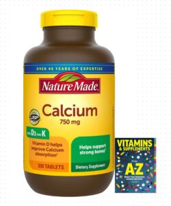 nature made calcium 750 mg with vitamin d3 and k, dietary supplement for bone support, 300 tablets+better guide vitamins supplements book free