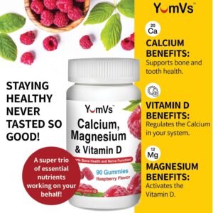 Yum-V Calcium, Magnesium, Vitamin D3 Gummies (90 Count) Vitamin Gummies for Women, Men & Kids - Calcium Supplement for Strong Bone Health - Gummy Vitamin D Calcium Chews - Certified Kosher - Pack Of 2