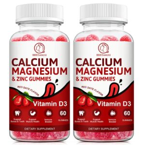 bbeeaauu calcium, magnesium, zinc & vitamin d gummies - 2 pack | vitamins for women, men & kids | calcium supplements for strong healthy bones, zinc gummies, gluten-free, vegan - 120 count