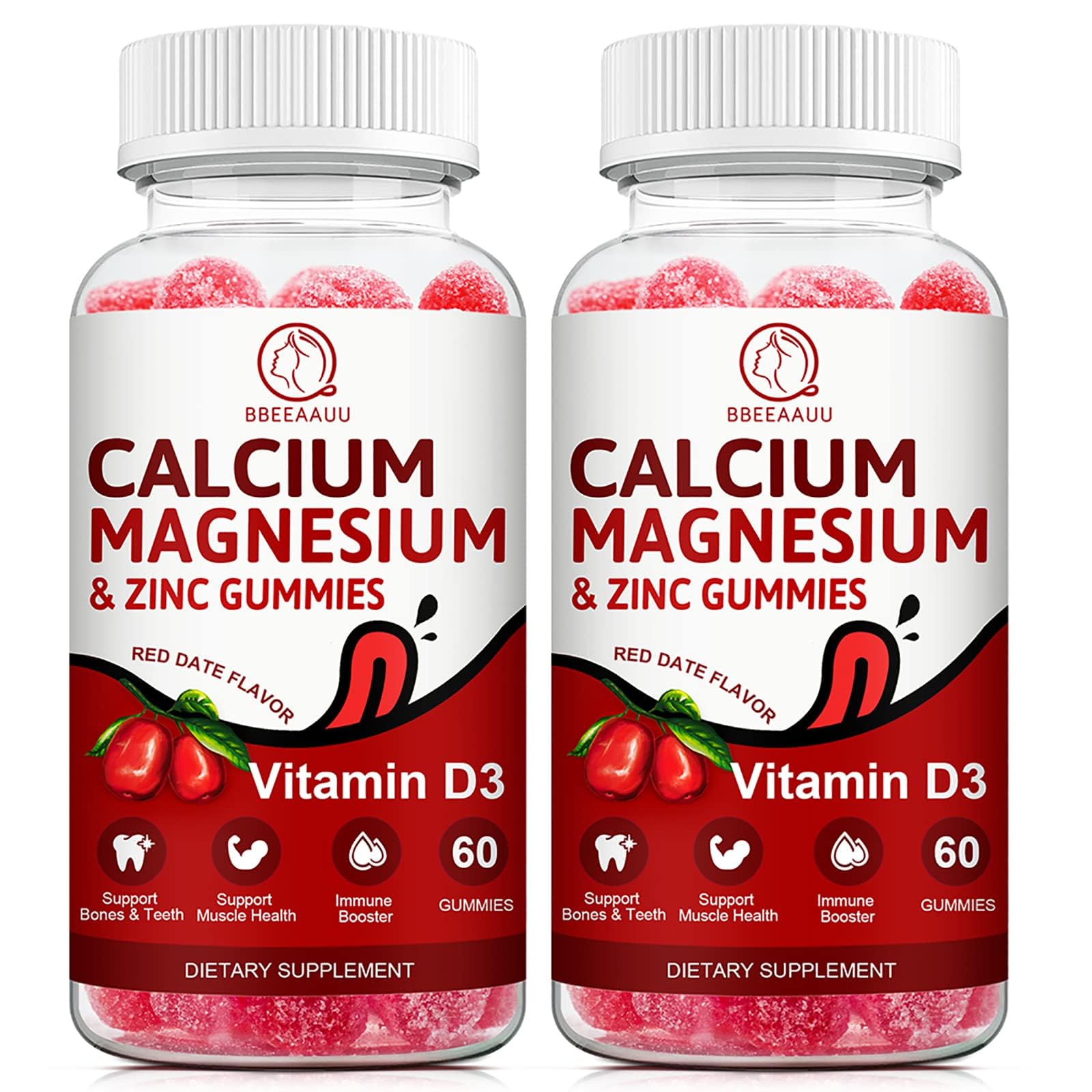 BBEEAAUU Calcium, Magnesium, Zinc & Vitamin D Gummies - 2 Pack | Vitamins for Women, Men & Kids | Calcium Supplements for Strong Healthy Bones, Zinc Gummies, Gluten-Free, Vegan - 120 Count