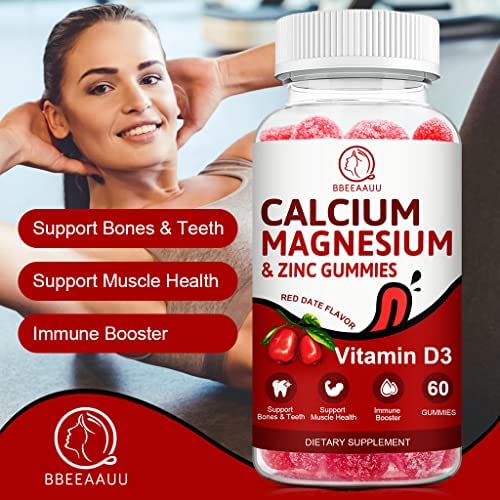 BBEEAAUU Calcium, Magnesium, Zinc & Vitamin D Gummies - 2 Pack | Vitamins for Women, Men & Kids | Calcium Supplements for Strong Healthy Bones, Zinc Gummies, Gluten-Free, Vegan - 120 Count