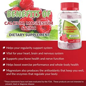 Calcium Magnesium & Zinc + Vitamin D Gummies | Bone Health Immune Health Energy and Muscle Function | Daily Dietary Vitamin Supplement | for Adults, Teens | Fruity Raspberry Flavor