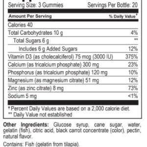 Calcium Magnesium & Zinc + Vitamin D Gummies | Bone Health Immune Health Energy and Muscle Function | Daily Dietary Vitamin Supplement | for Adults, Teens | Fruity Raspberry Flavor