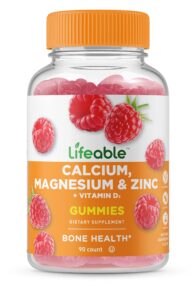 lifeable calcium, magnesium, zinc and vitamin d gummies - great tasting natural flavor vitamin supplements - gluten free gmo free chewable - for bone health - for adults, man, women - 90 gummies