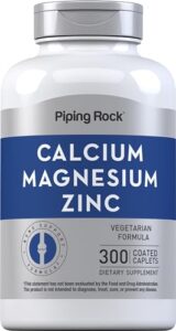 calcium magnesium zinc supplement | 300 coated caplets | non-gmo, gluten free | by piping rock